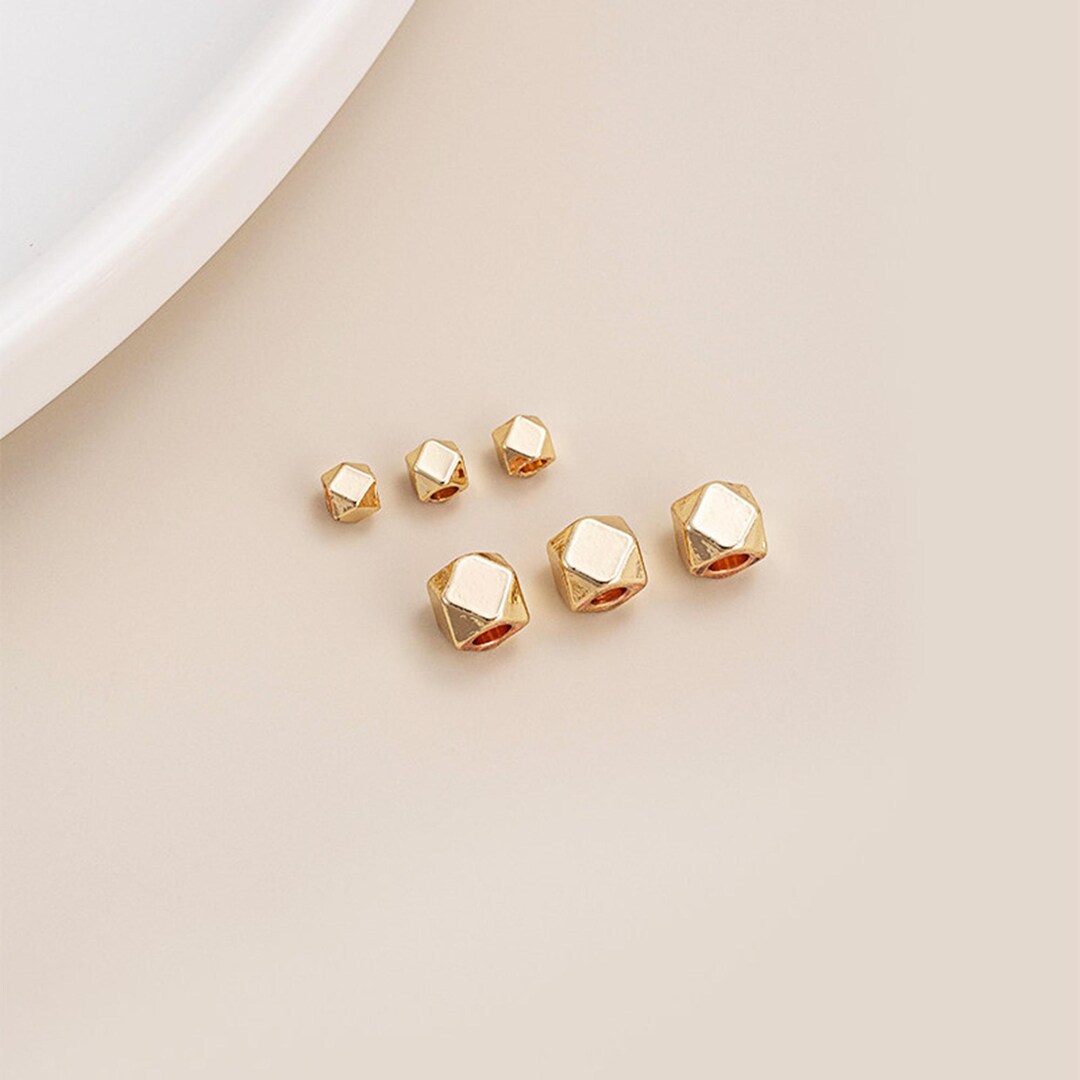 14K Gold Plated Polygon Beads, Faceted Bead, Geometric Bead, Angular ...