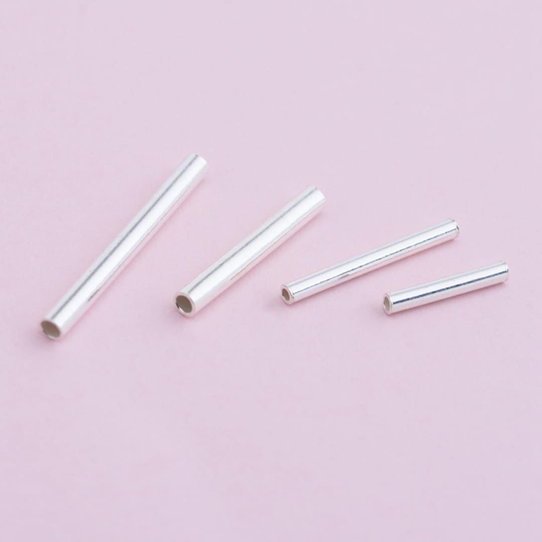 Sterling Silver Cylinder Tube Beads, Solid Silver Straight Tube Bead ...