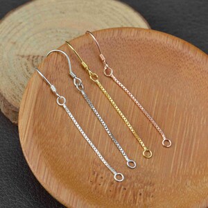 Sterling Silver Earring Hook With Box Chain, S925 Silver Earring for ...