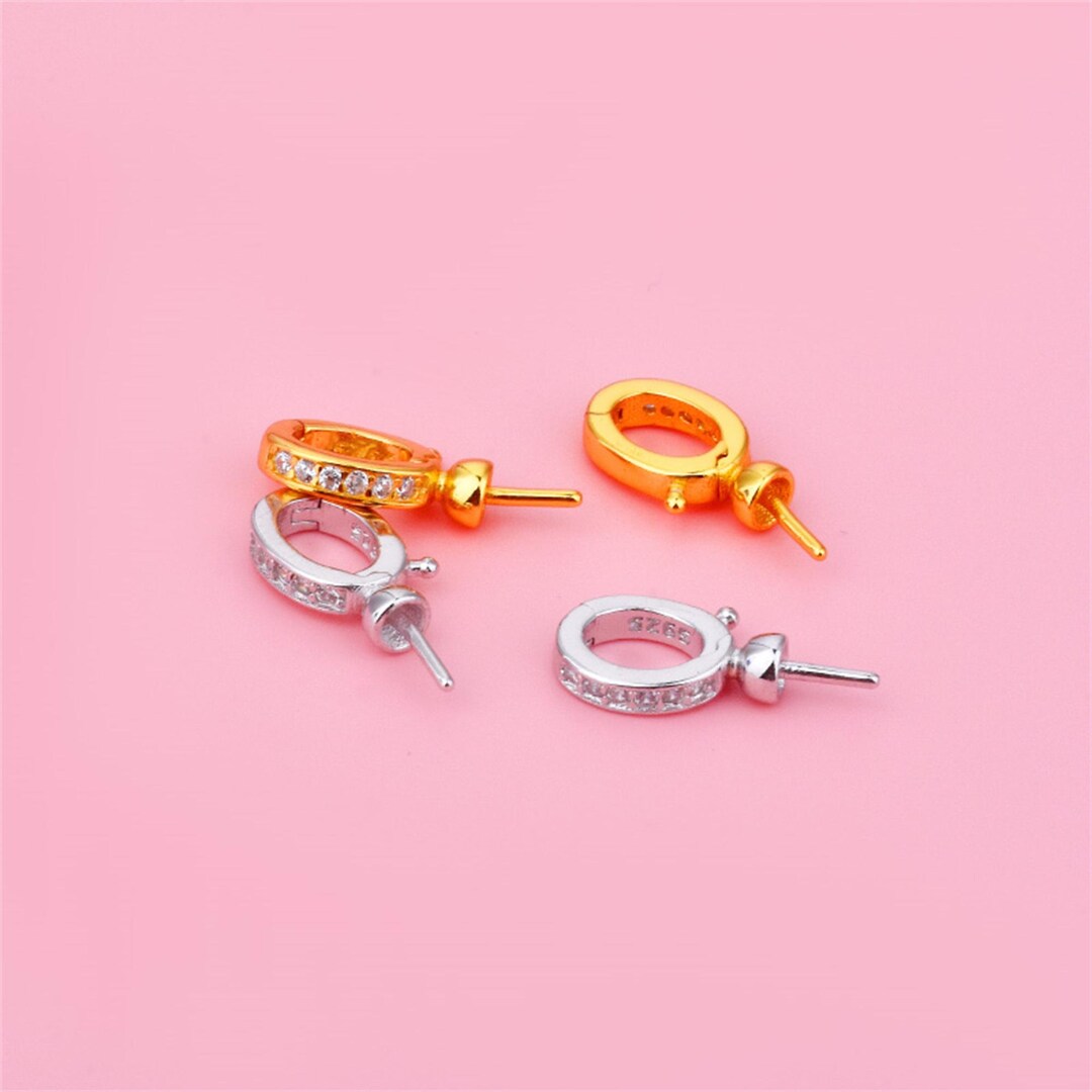 Sterling Silver CZ Oval Clasps, Push Gate Clasp, Oval Hinged Clasp ...