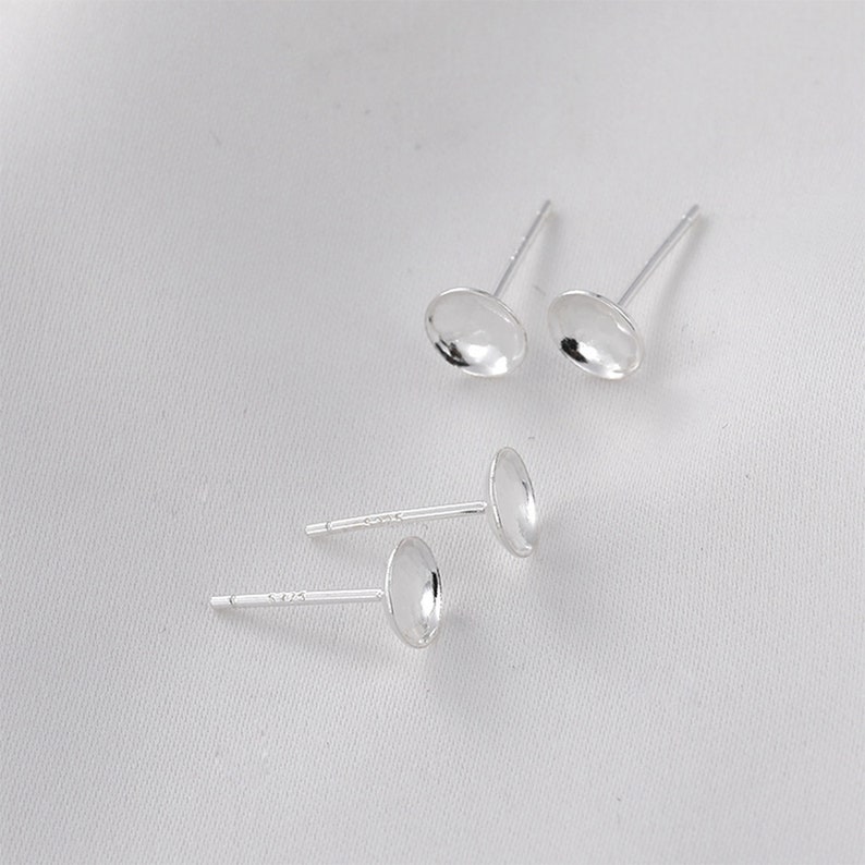 Sterling Silver Earrings Settings, S925 Silver Round Bezel Earring Post ...
