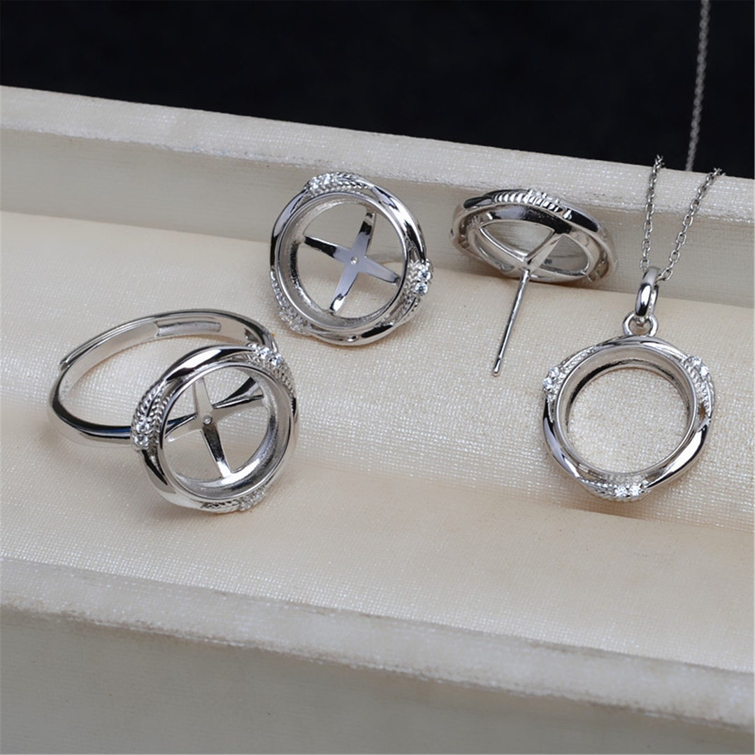 Sterling Silver CZ Round Ring Settings, 925 Silver Ring Bezel Settings ...