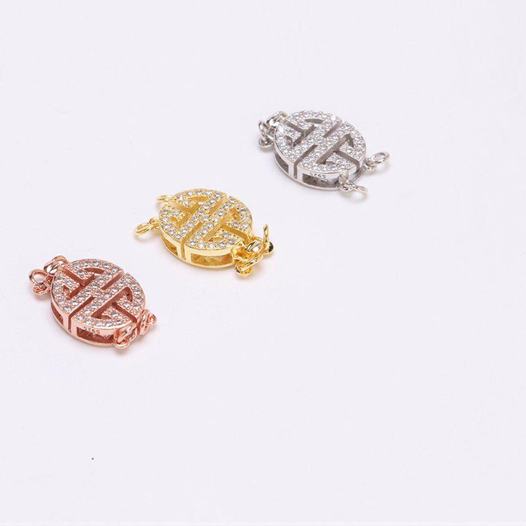 Sterling Silver CZ Oval Shou & Coin Clasp , 925 Silver Longevity Clasp ...