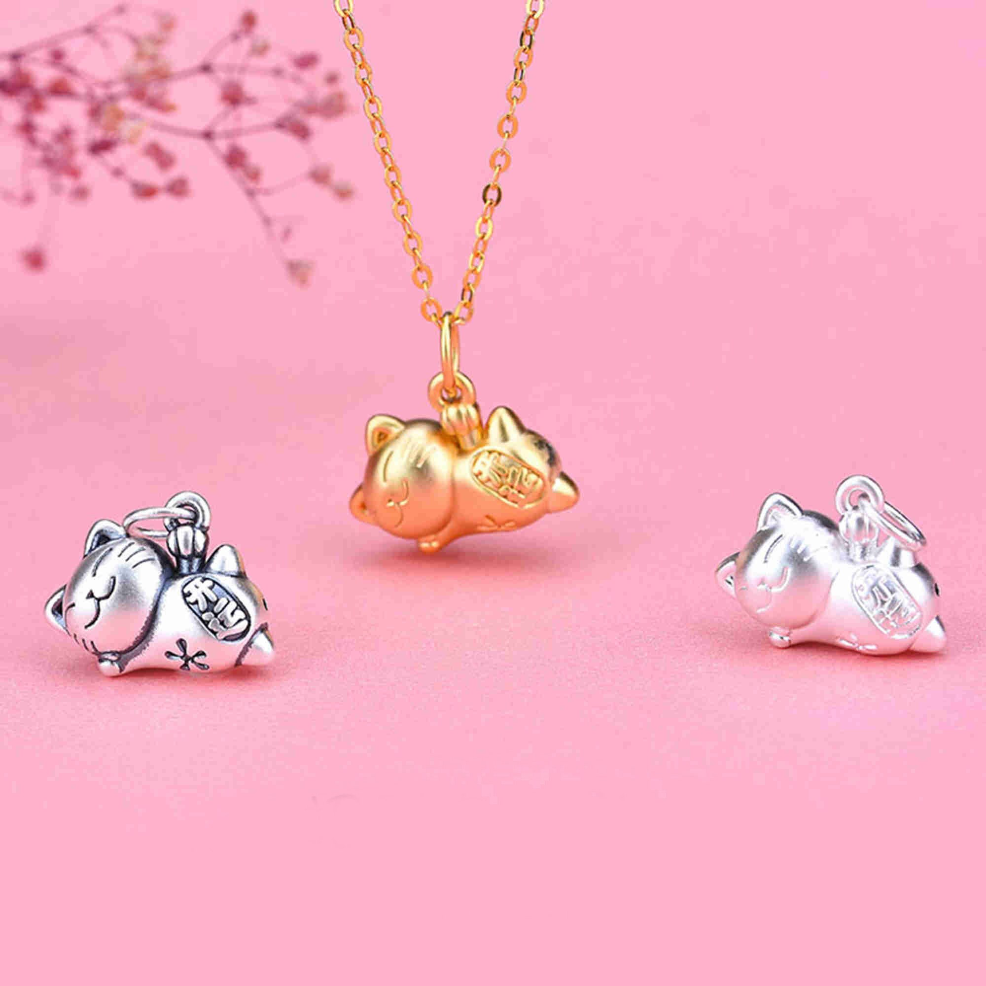 Sterling Silver Cat Charm, S999 Silver Cat Charm for Jewelry Making ...