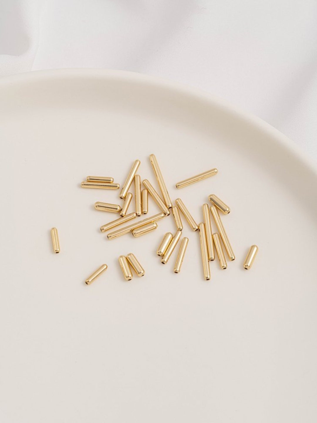 14K Gold Plated Straight Cut Tube Beads, Gold Tone Plain Tube Bead ...