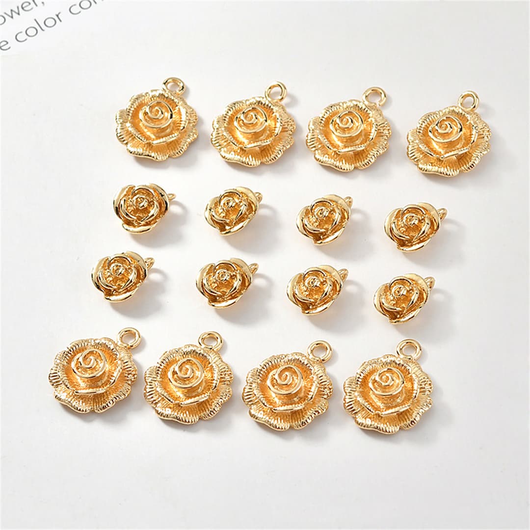 18K Gold Plated Rose Charm Pendant, Bloom Bracelet, Flower Necklace ...