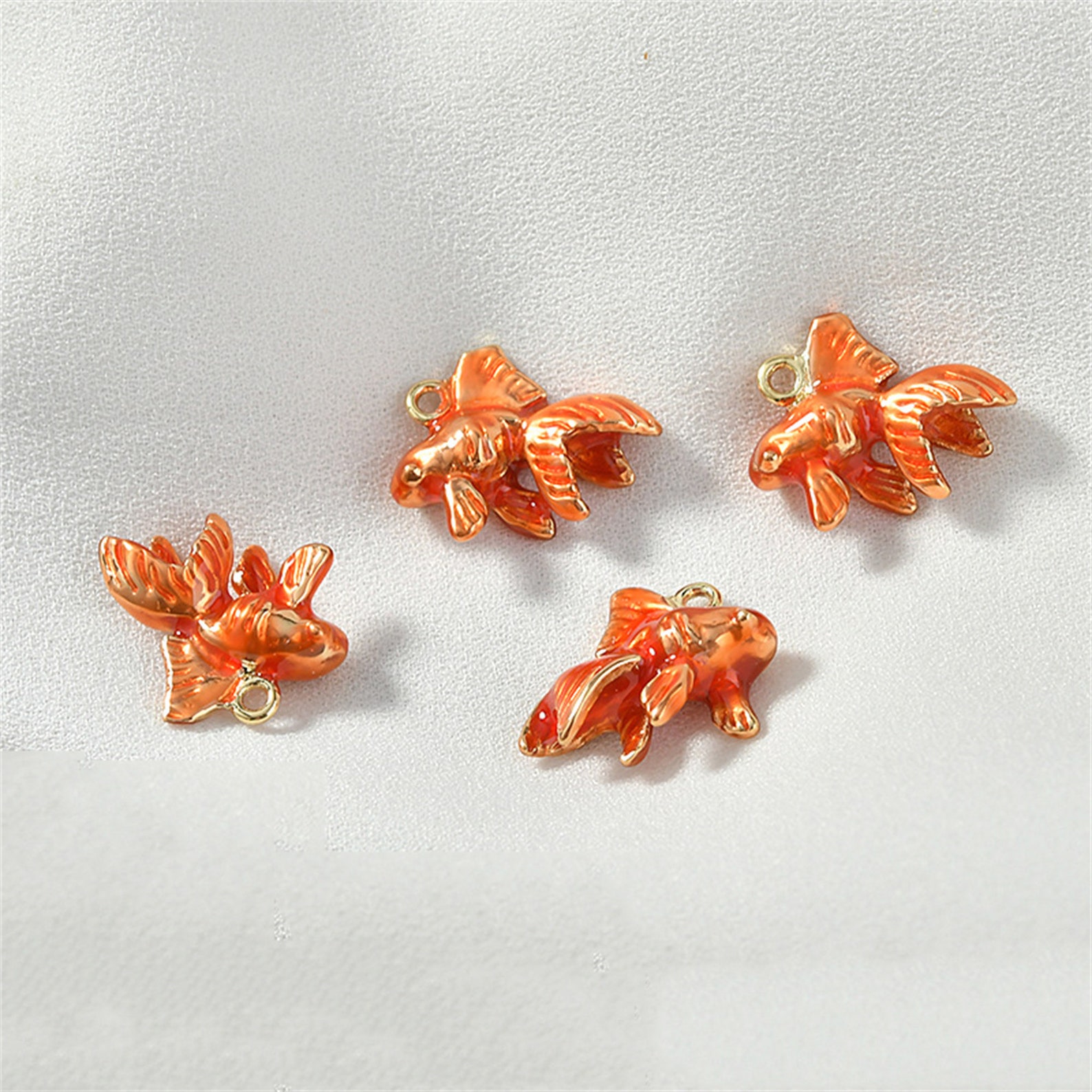 18K Gold Plated Red Enamel Goldfish Charm Pendant, Fish Bracelet ...