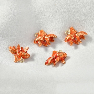 18K Gold Plated Red Enamel Goldfish Charm Pendant, Fish Bracelet ...