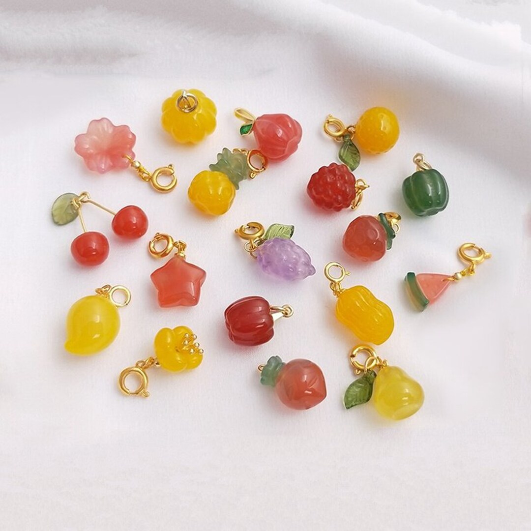 14K Gold Plated Vegetable and Fruit Charm Pendant, Fruit Bracelet, Food ...