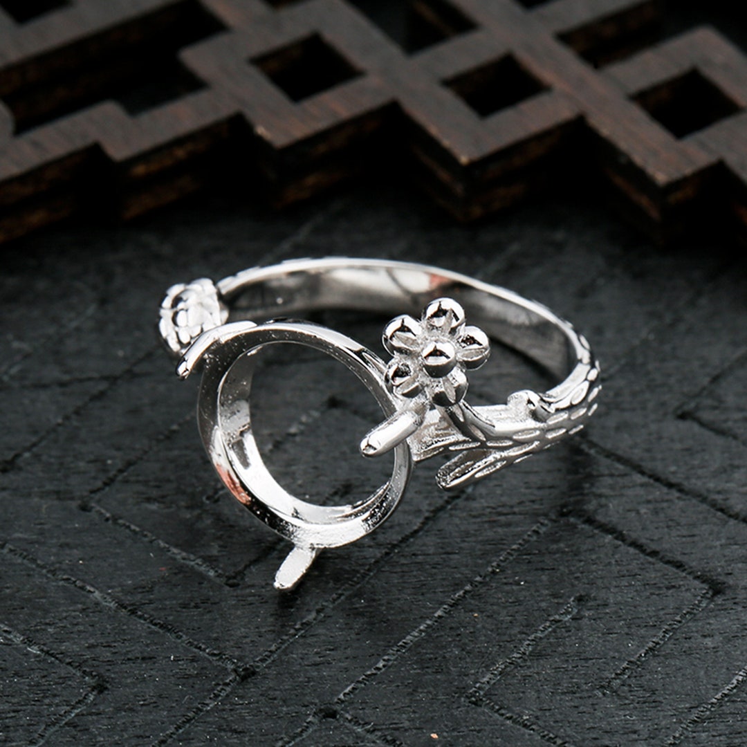 Sterling Silver Flower Ring Setting, S925 Silver Round Bezel Cup ...