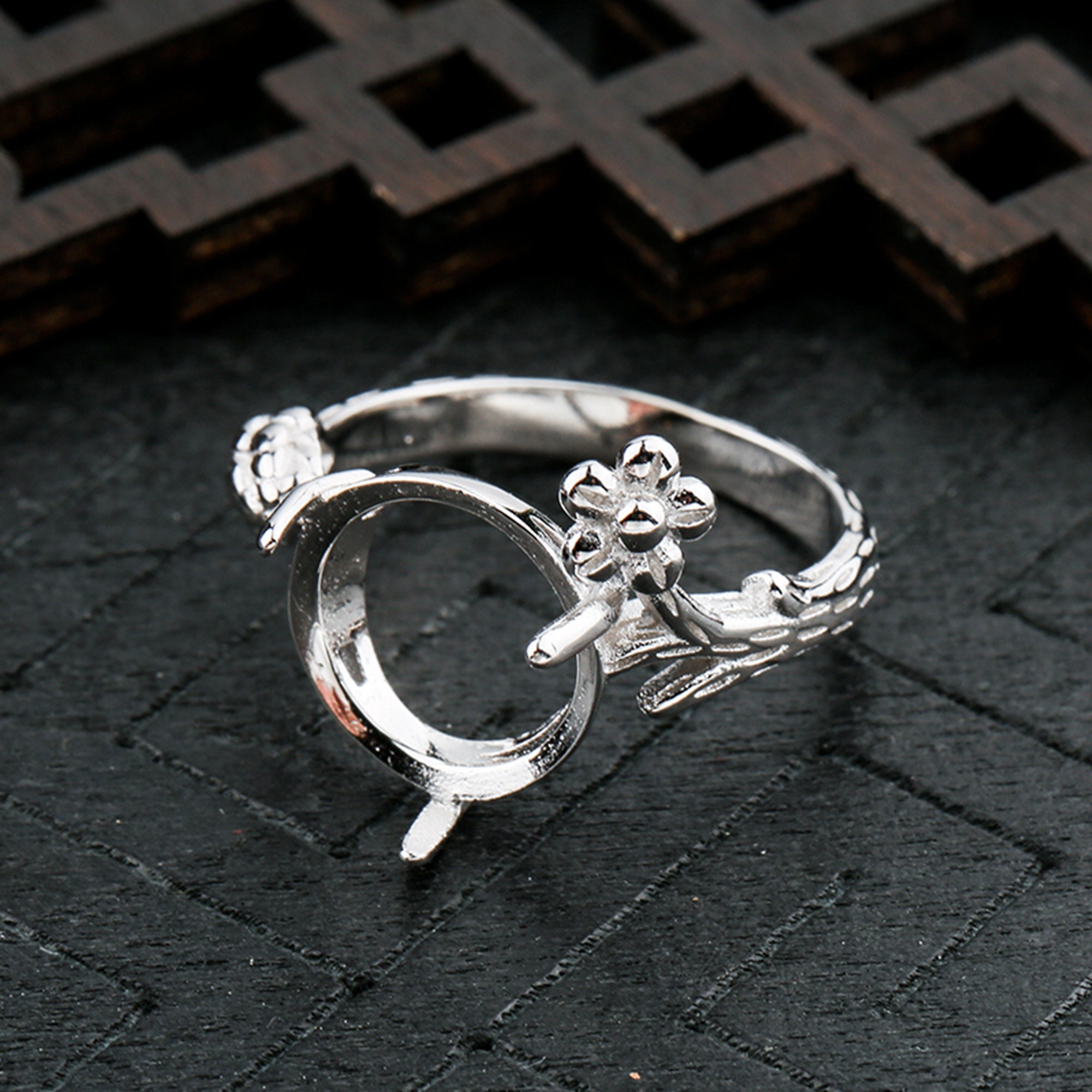Sterling Silver Flower Ring Setting S925 Silver Round Bezel - Etsy