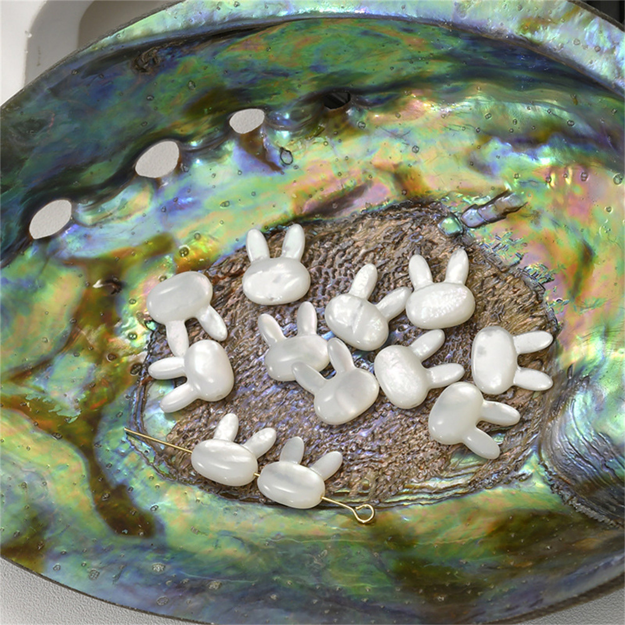 White Shell Rabbit Beads, Bunny Bead, Hare Bead, Wildlife Bead ...