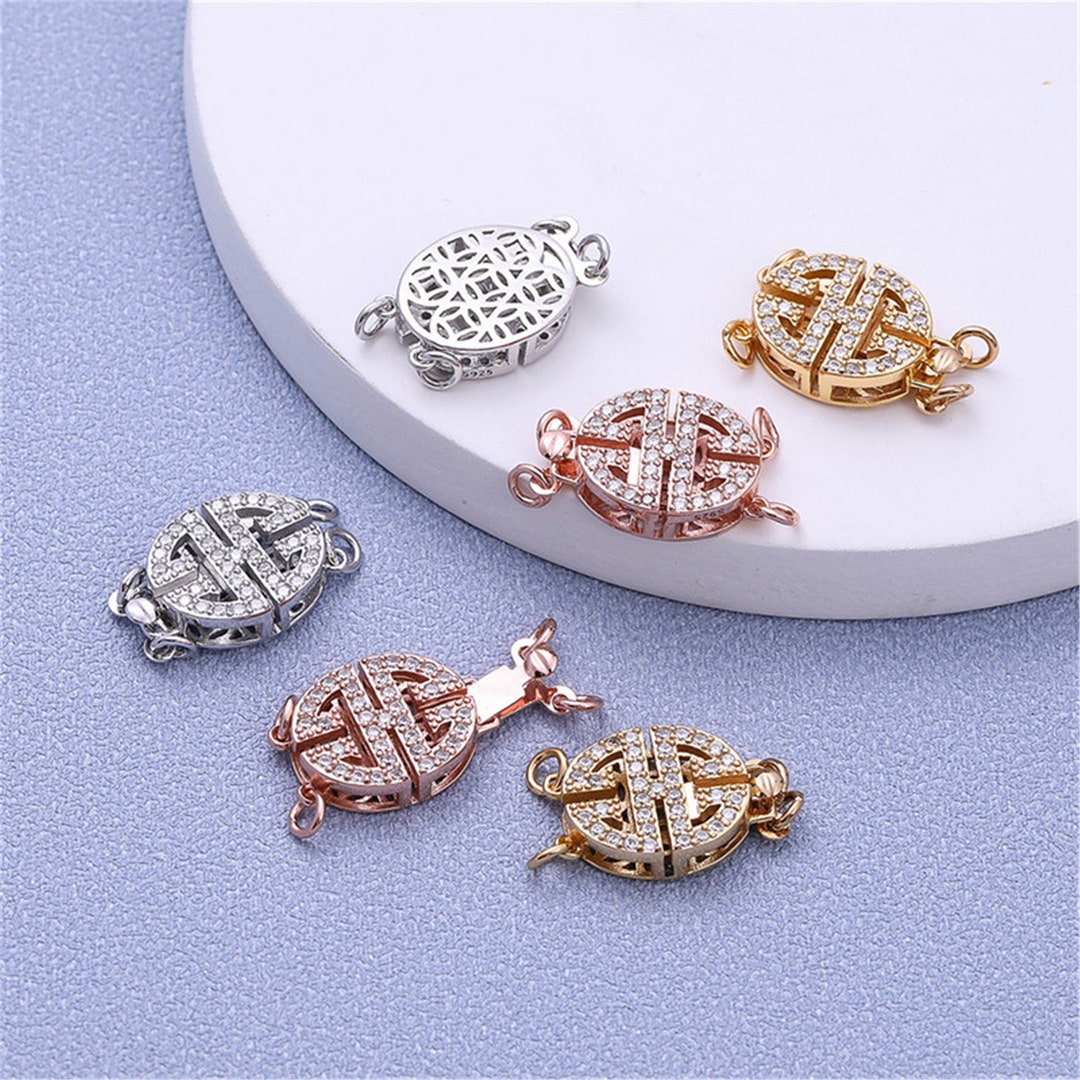 Sterling Silver CZ Oval Shou & Coin Clasp , 925 Silver Longevity Clasp ...
