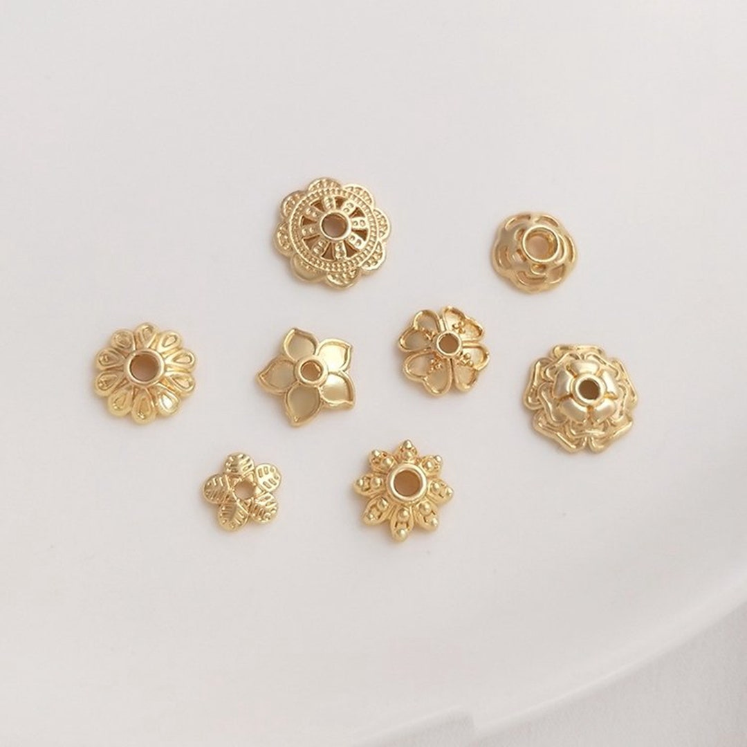 14K Gold Plated Rose Beads Cup, Flower Bead Caps, Daisy Bead, Spiral ...