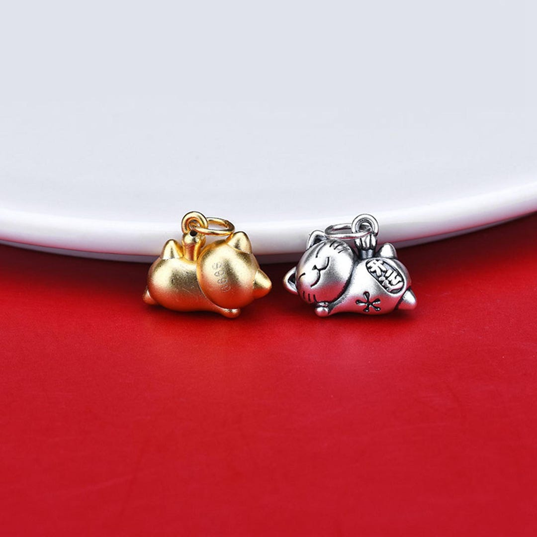 Sterling Silver Cat Charm, S999 Silver Cat Charm for Jewelry Making ...
