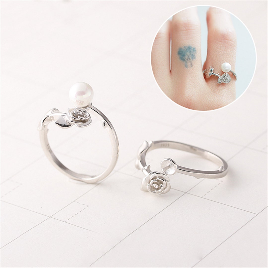 Sterling Silver Rose Ring Setting, Flower Ring Head, 925 Silver Rose Ring Bezel Setting With ...