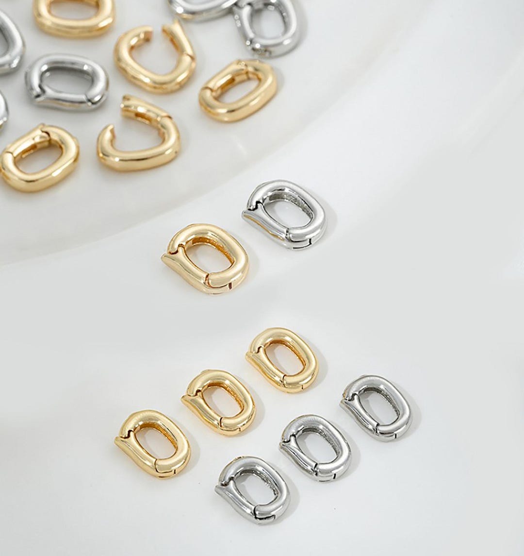 14K Gold Plated Oval Hinged Ring Push Gate Clasps, Spring Gate Clasp ...