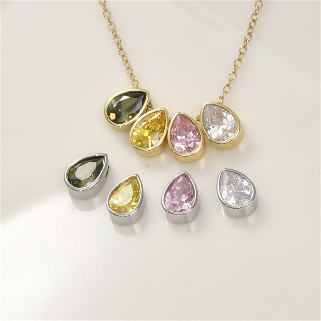 14K Gold Plated Water Drop Charm Pendant, Birthstone Bracelet, Teardrop ...