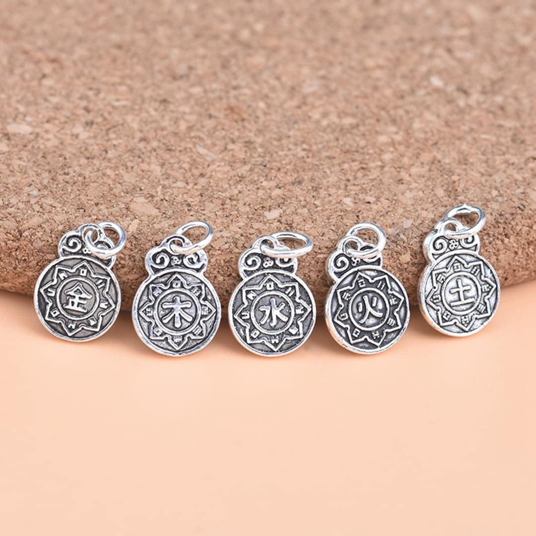 Sterling Silver Five Elements Charm Pendant, Feng Shui Bracelet, Yin Yang Necklace, Harmony ...