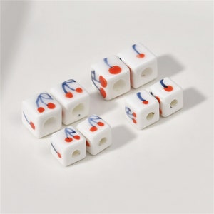 Porcelain Cherry Cube Beads, Ceramic Beads, Fruit Ceramic Beads ...