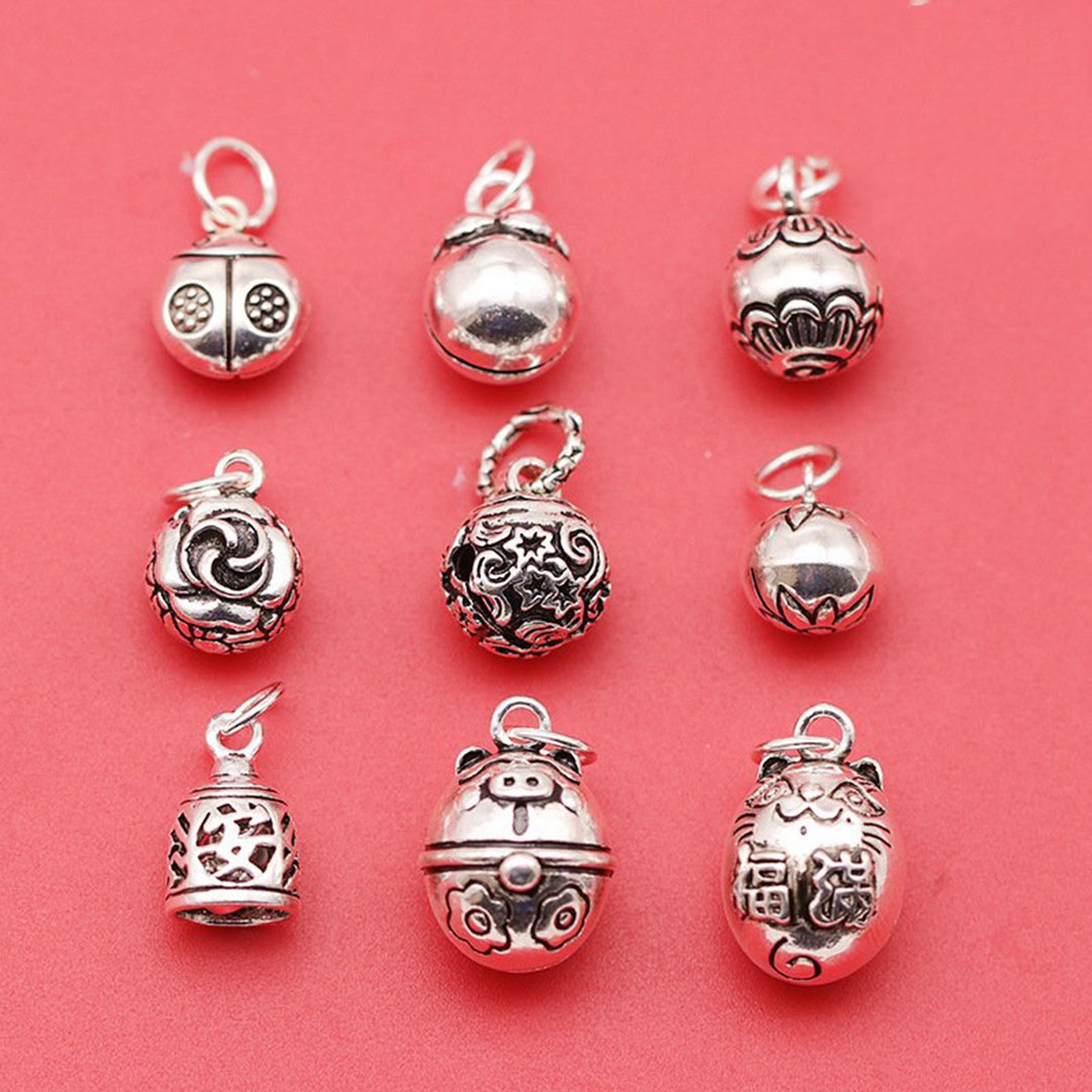 2pcs Sterling Silver Flower Bud Bell Charm, Silver Coccinella Bell ...