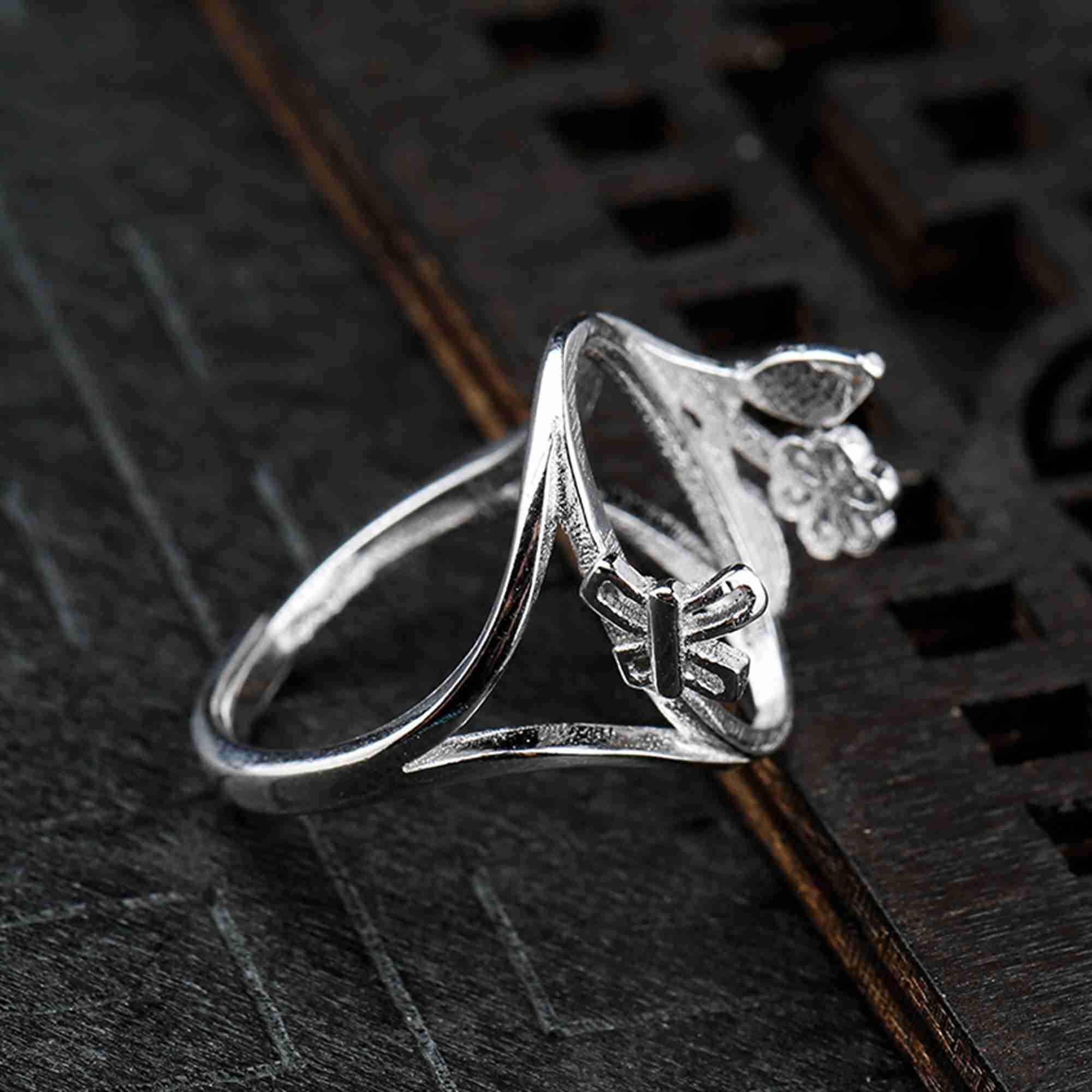 Sterling Silver Flower Ring Setting S925 Silver Oval Bezel - Etsy