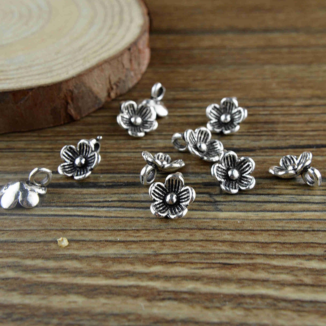 Sterling Silver Flower Charm, S925 Silver Charm for Jewelry Making ...