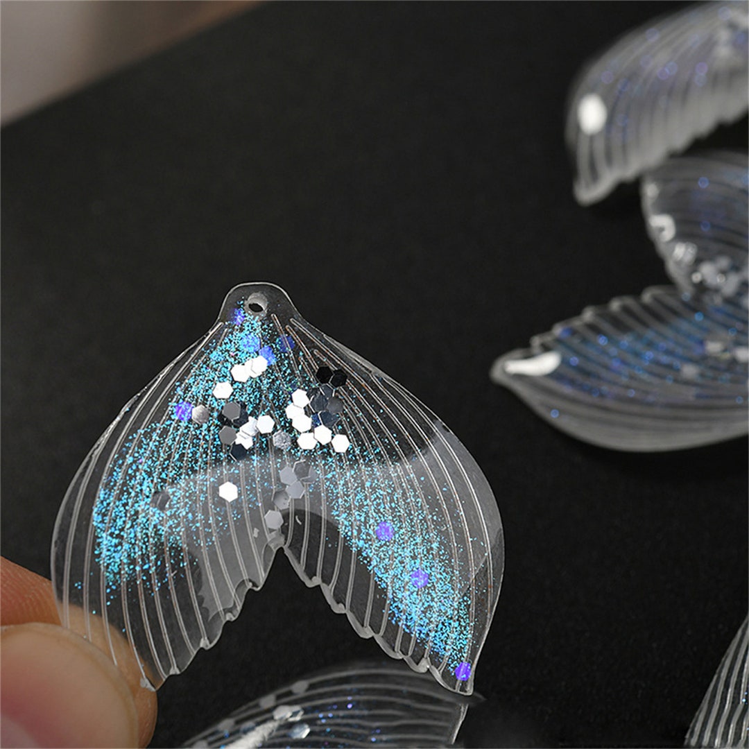 Transparent Resin Shiny Mermaid Charm Pendant, Ocean Bracelet, Sea ...