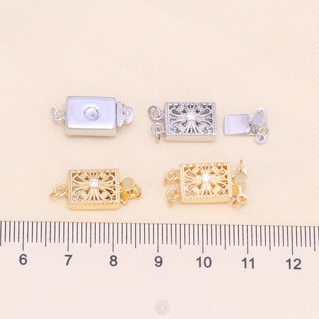 2pcs Sterling Silver Filigree Clasps, Rectangle Clasp, Round Filigree ...