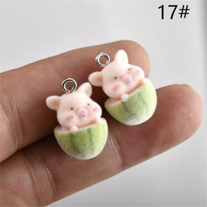 Resin Cat Charm Pendant, Flocking Pig Bracelet, Animals Necklace, Cute ...