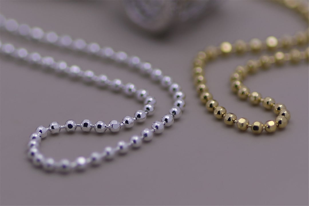 Sterling Silver Ball Bead Chain, Silver Faceted Bead Chain for Jewelry ...