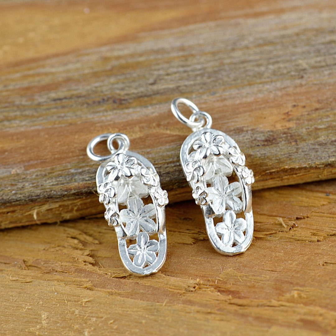 Sterling Silver Flower Flip Flop Charm Pendant, Slipper Bracelet, Shoe ...