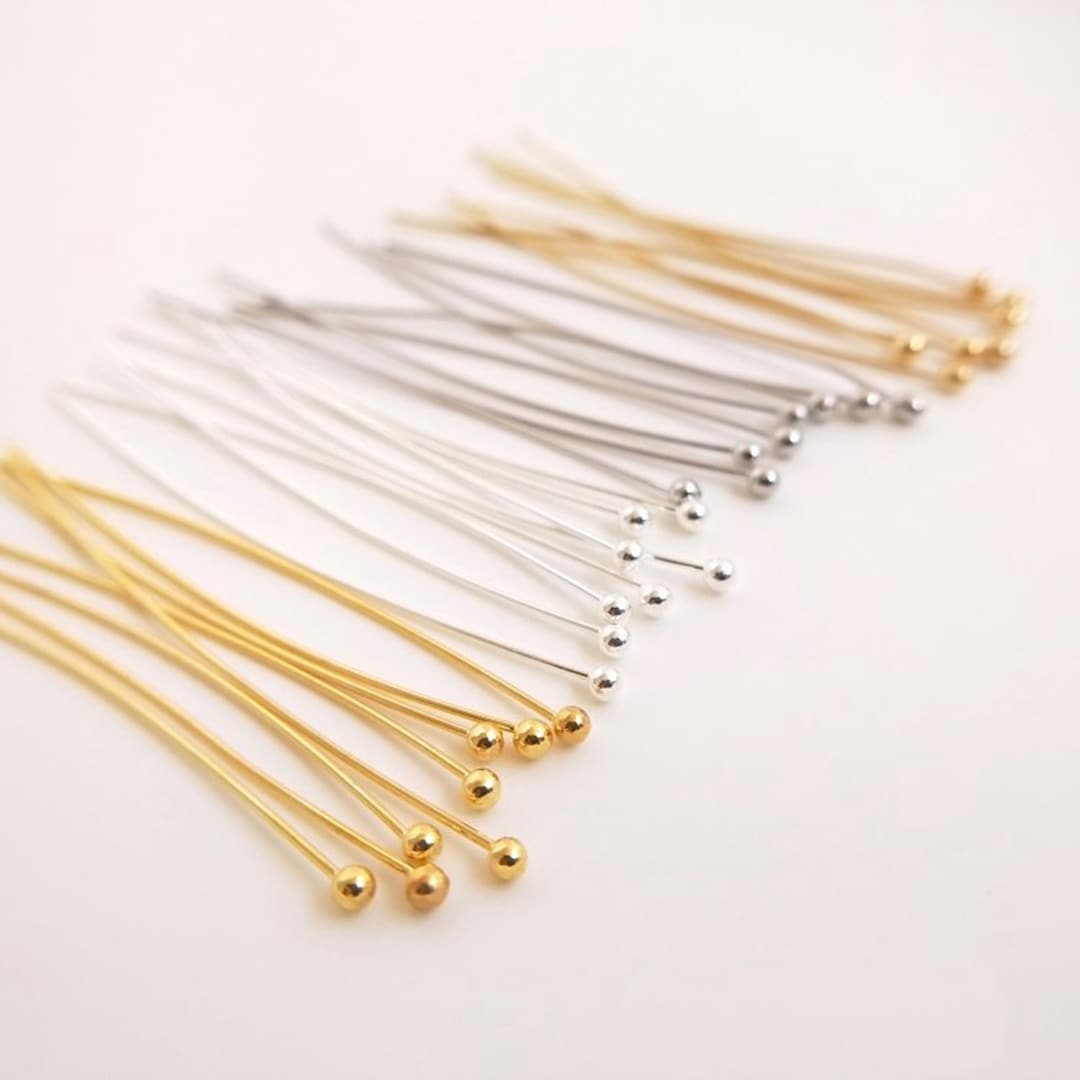 18K Gold Plated Bead Ball Pins, Brass Round Headpins, Gold Tone Needle ...