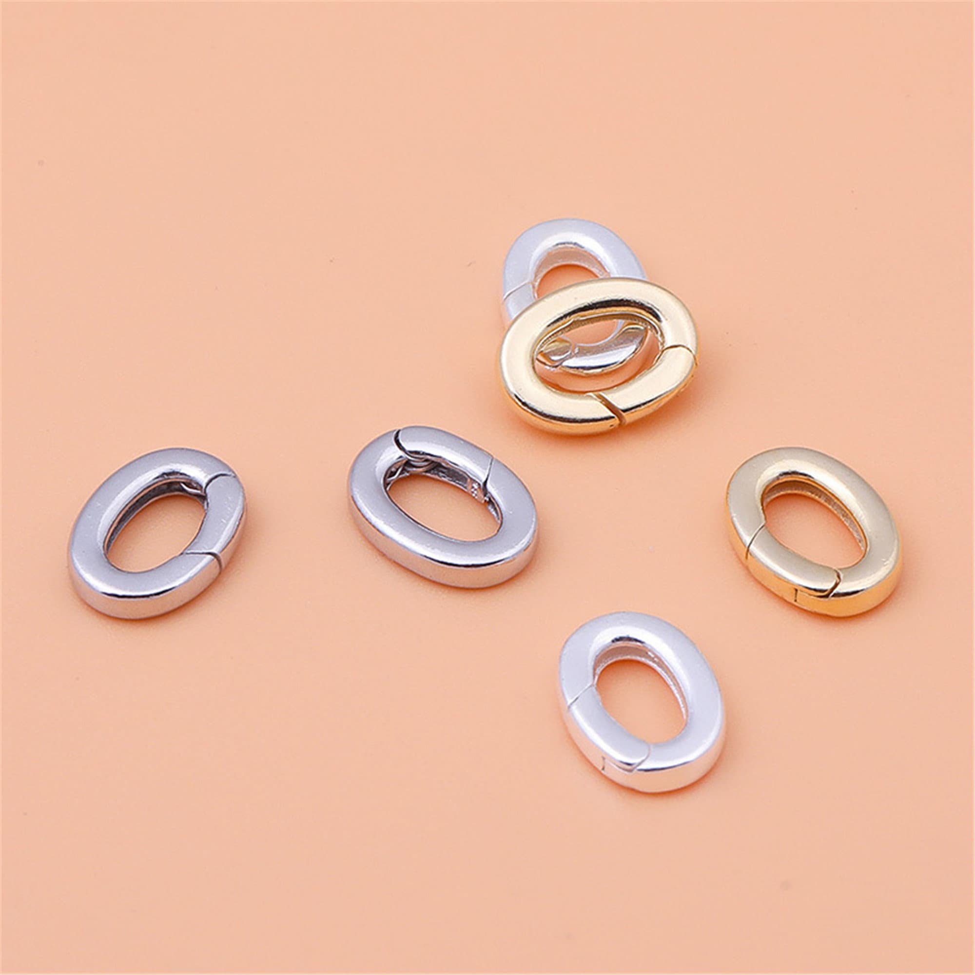 2pcs Sterling Silver Oval Hinged Ring Push Gate Clasps, Silver Spring ...