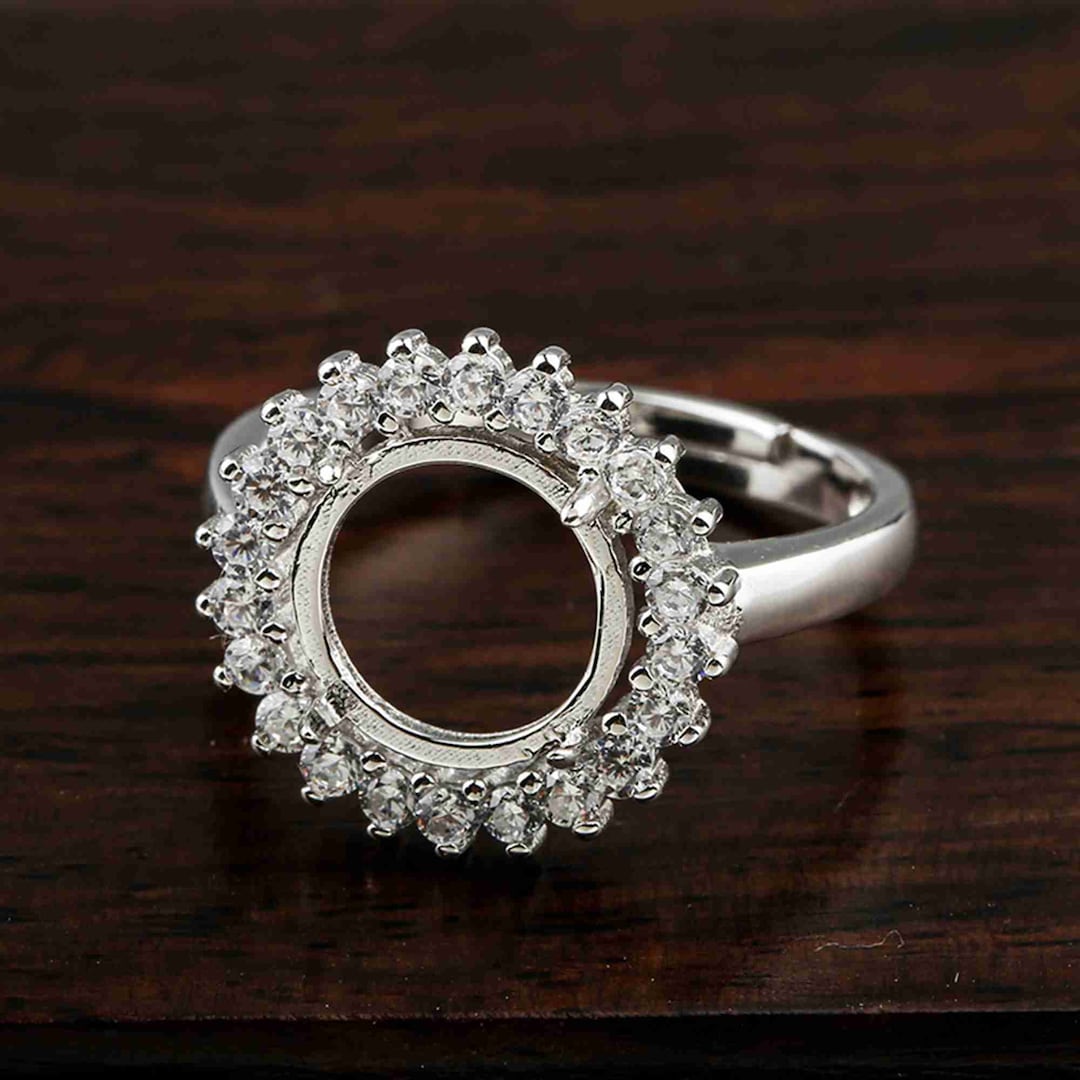 Sterling Silver Flower Ring Setting, S925 Silver Round Bezel Cup ...