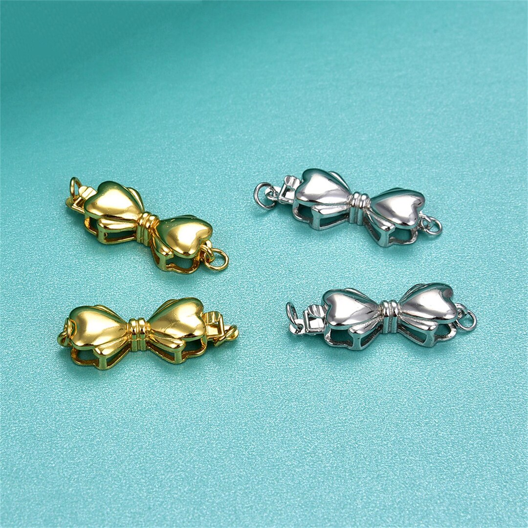 Sterling Silver Shiny Bow Clasp , 925 Silver Bowtie Clasp W/ 2 Rings ...