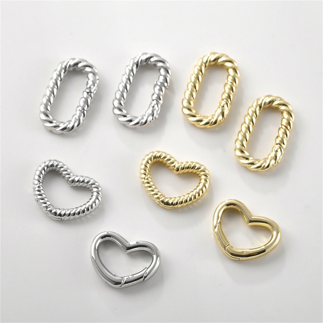 14K Gold Plated Oval Push Gate Clasp, Gold Tone Heart Twist Spring Gate ...