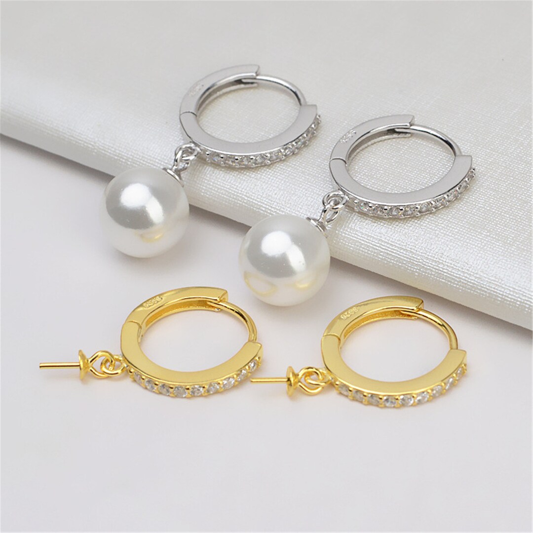 Sterling Silver CZ Round Hoop Earrings Jewelry Setting, S925 Silver ...