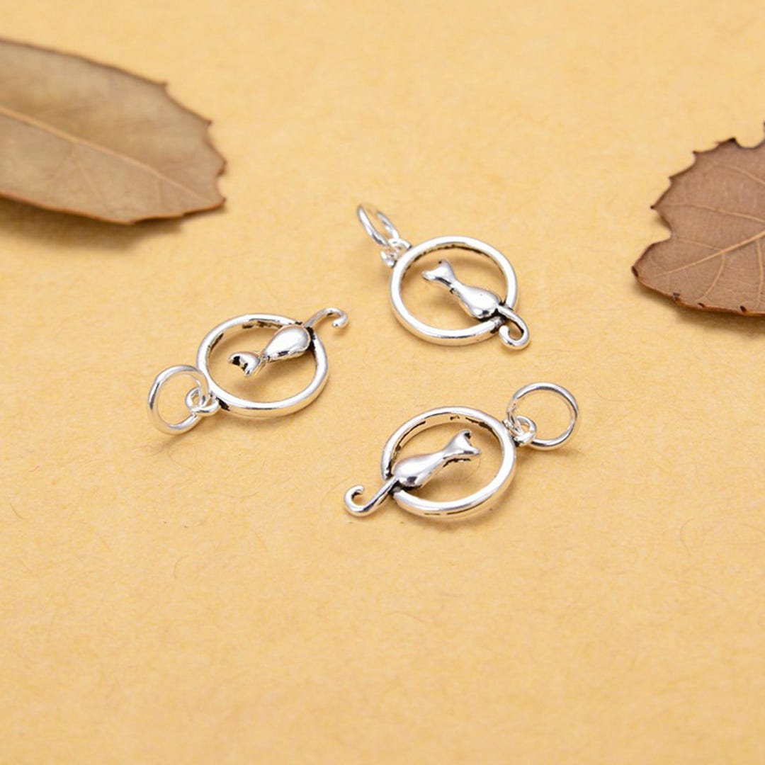 Sterling Silver Cat Charm Pendant, Kitten Bracelet, Feline Necklace ...