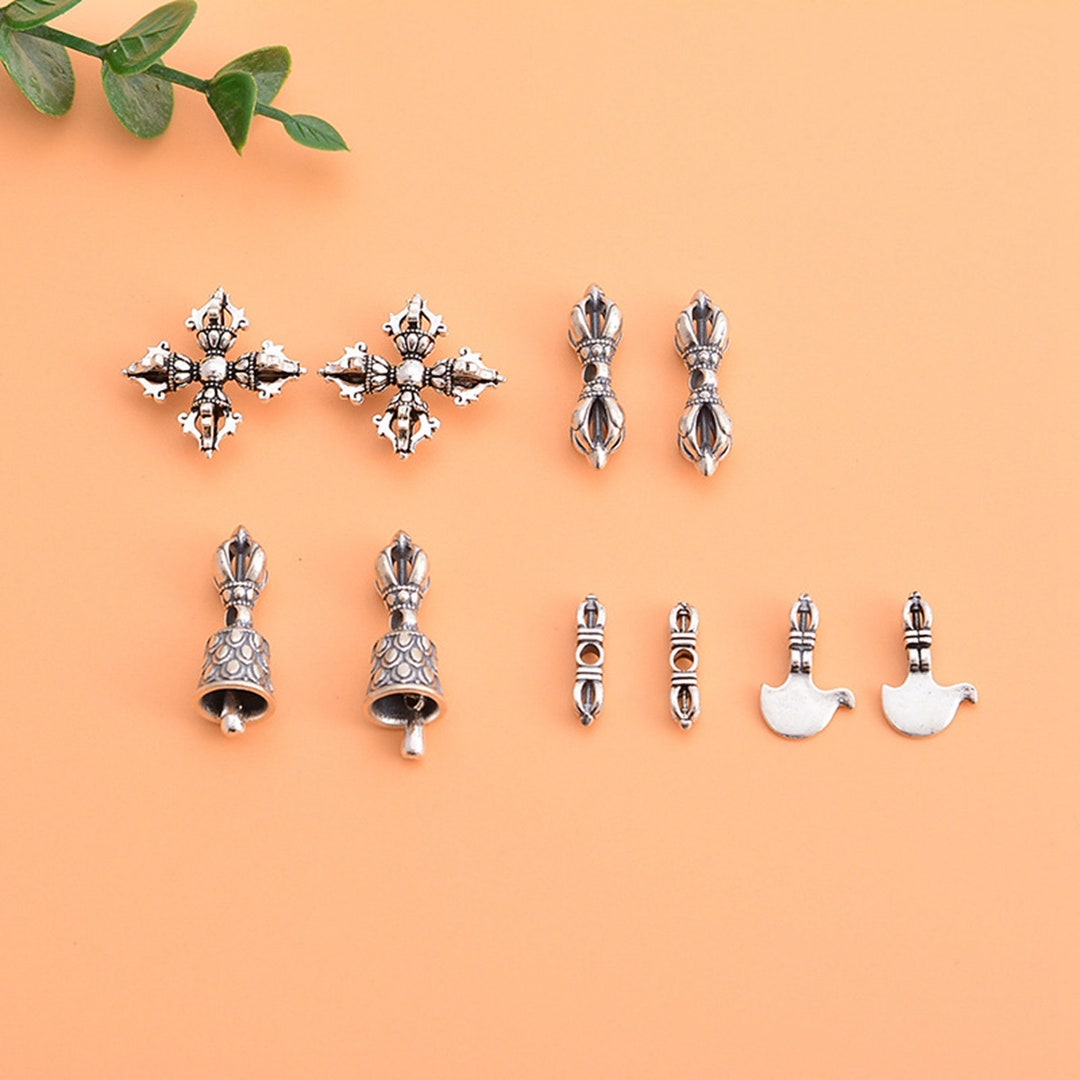 Sterling Silver Vajra Dorje Cross Beads, S925 Silver Dorje Bell Beads ...