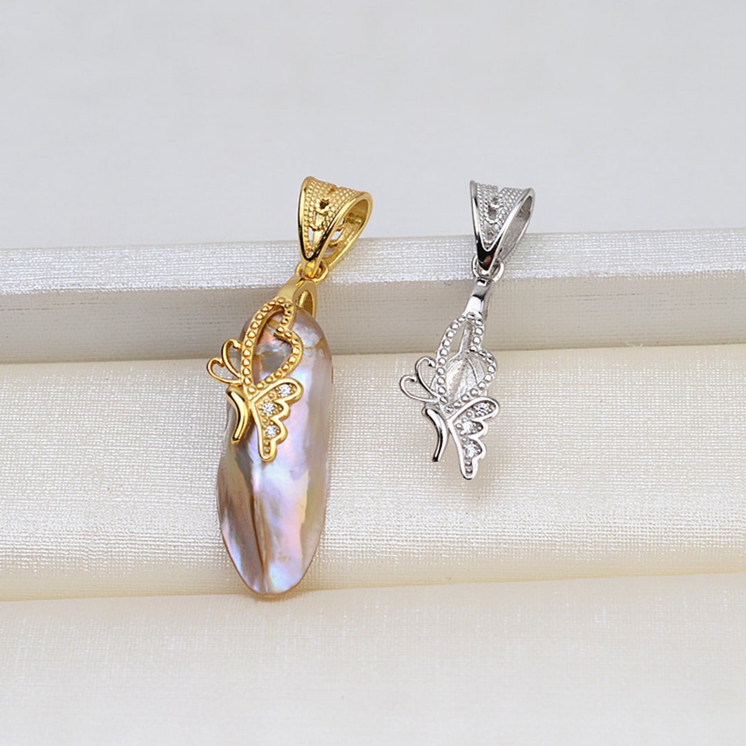 Sterling Silver CZ Butterfly Pinch Bails, S925 Silver Charm Pinch Bail for Supplies, Pendant ...