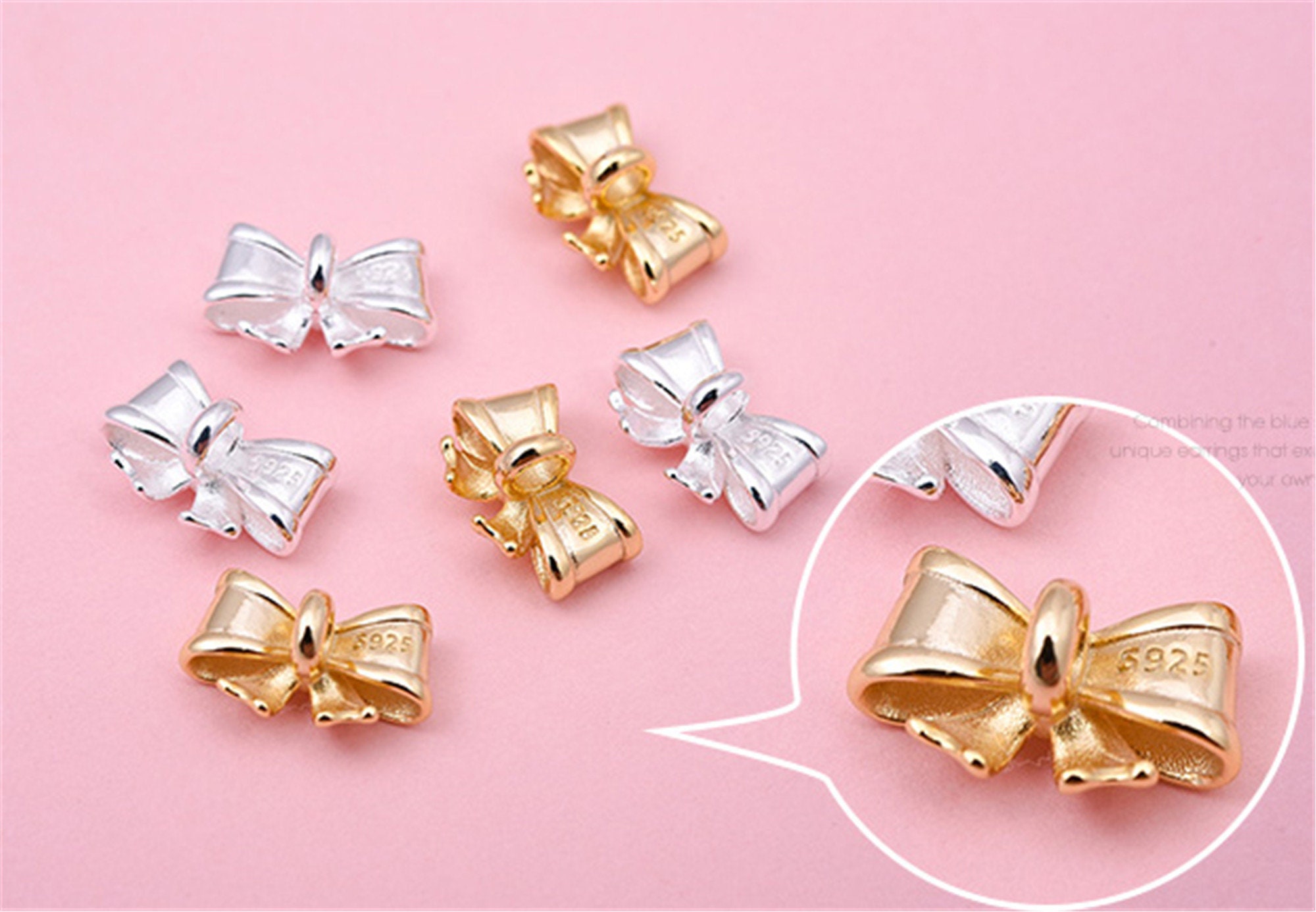 Sterling Silver Bow Charm Pendant, Bow Knot Bracelet, Ribbon Necklace ...