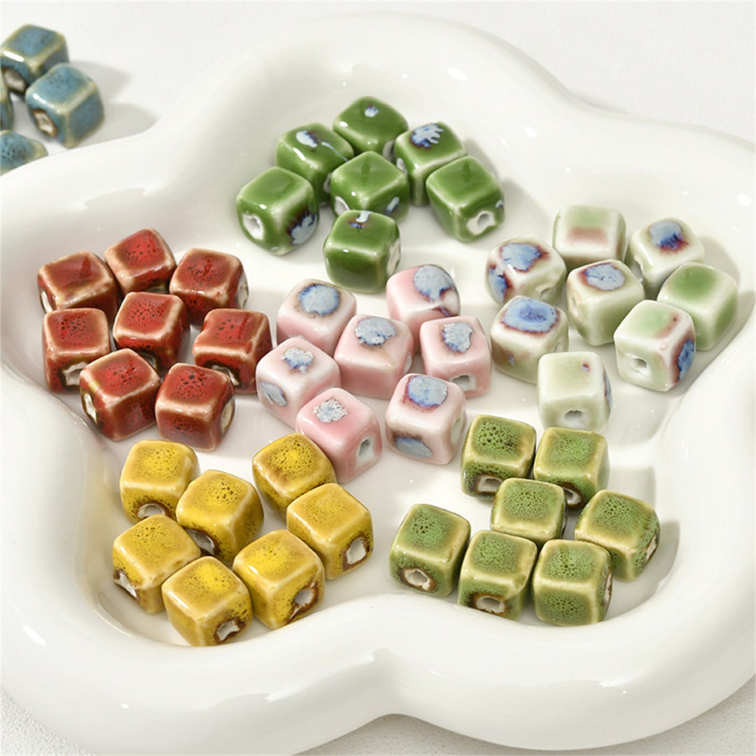 Porcelain Square Beads, Ceramic Block Beads, Colorful Square Ceramic ...