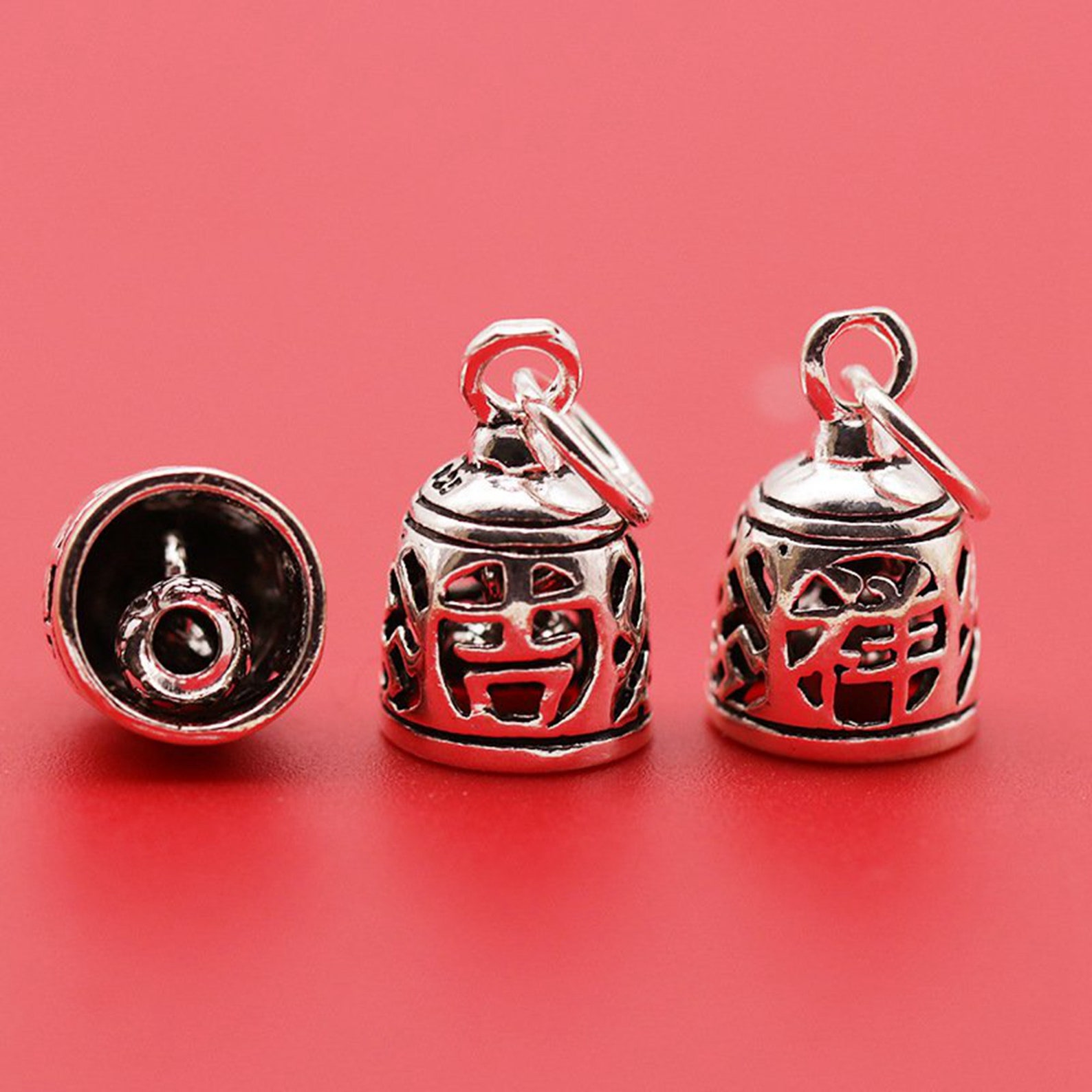 2pcs Sterling Silver Flower Bud Bell Charm, Silver Coccinella Bell ...