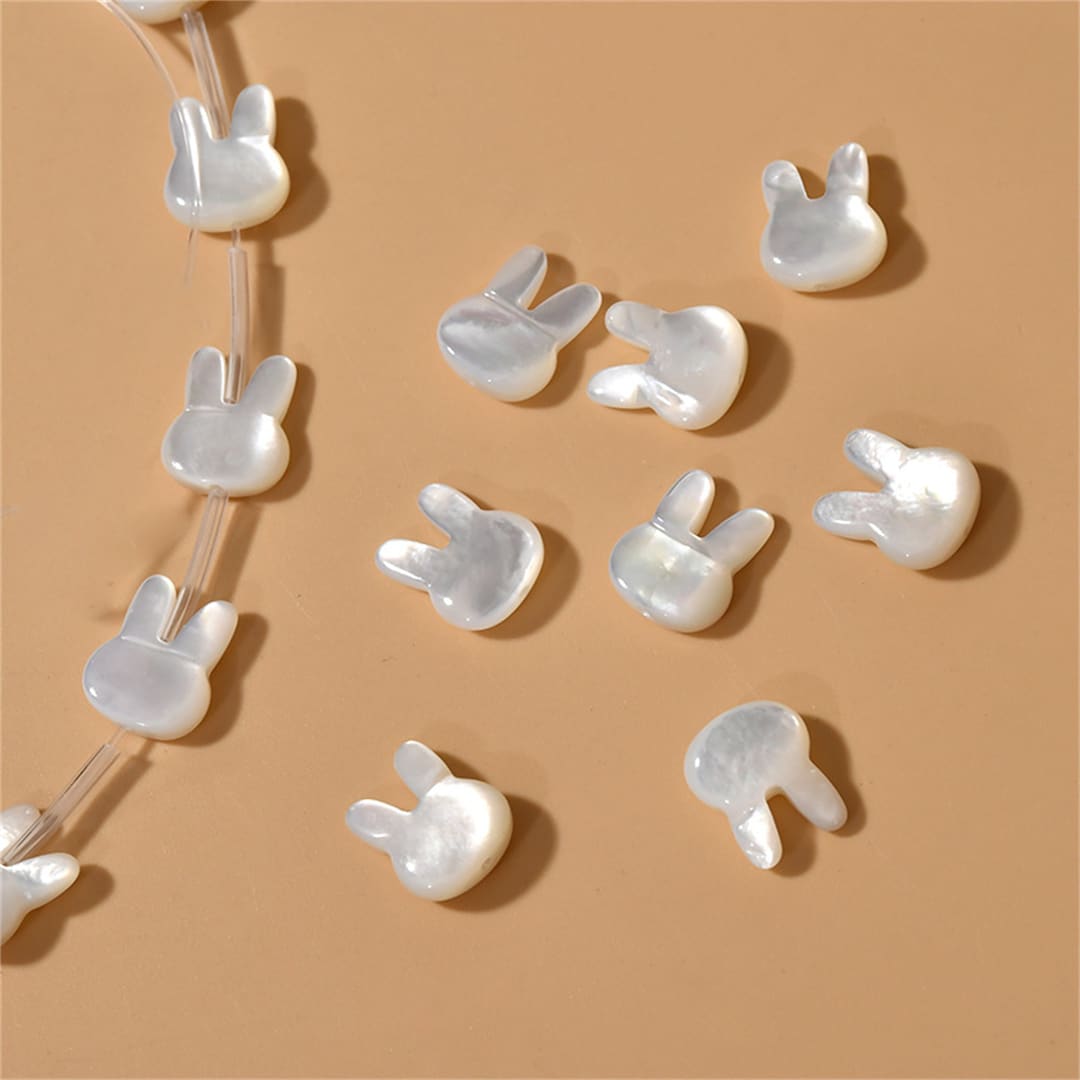 White Shell Rabbit Beads, Bunny Bead, Hare Bead, Wildlife Bead ...