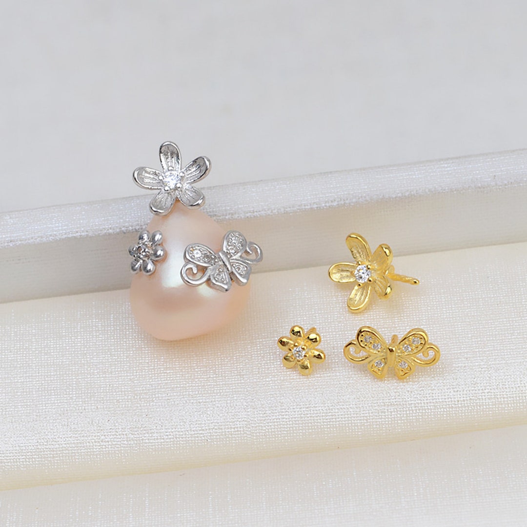 Sterling Silver Pendant Setting, Butterfly Flower Bead Caps Pendant ...