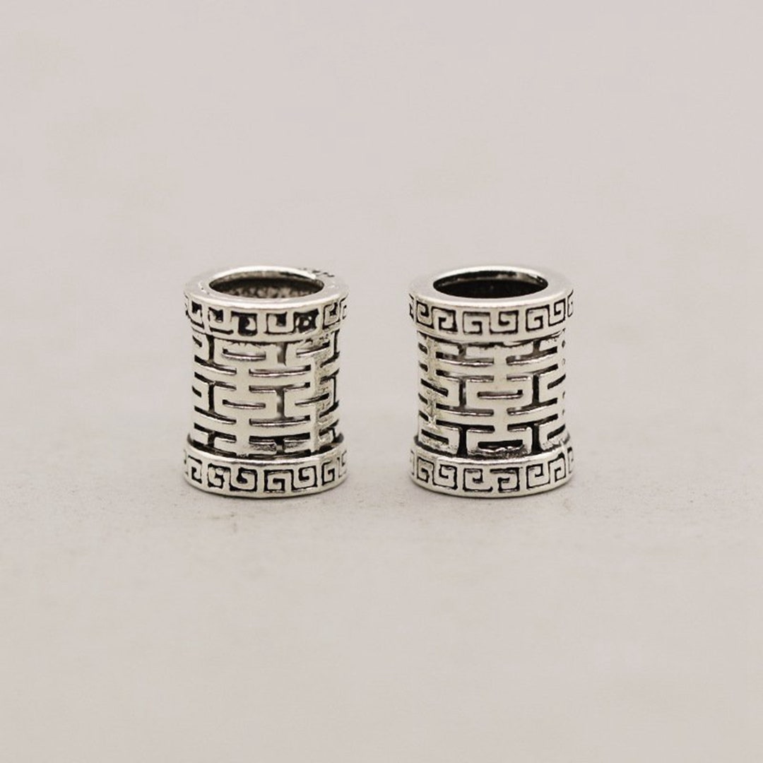 Sterling Silver Greek Key Beads, Double Happiness Bead, Meander Bead ...