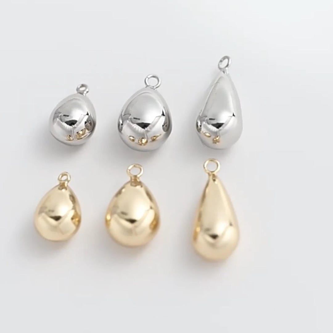 14K Gold Plated Water Drop Charm Pendant, Plain Oval Bracelet, Teardrop ...