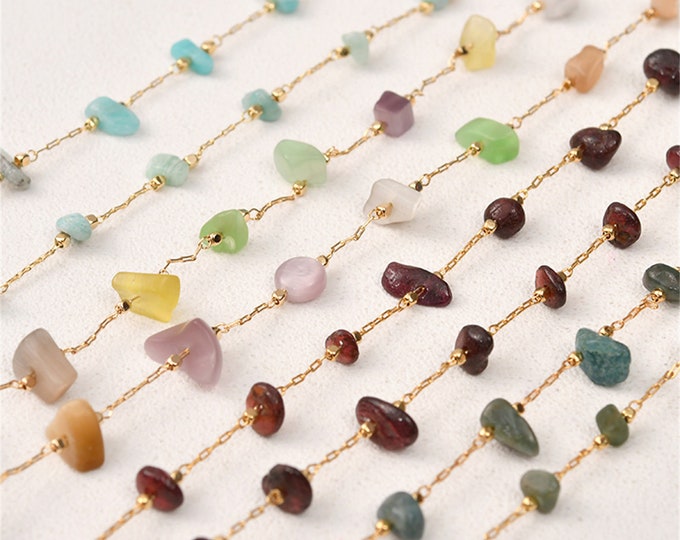 14K Gold Plated Irregular Gemstone Chain, Chain With Square Bead ...