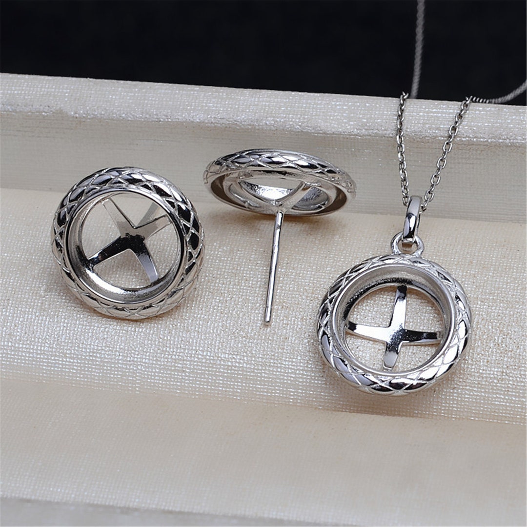 Sterling Silver Chequer Pendant Setting, S925 Silver Grid Pendant Blank ...